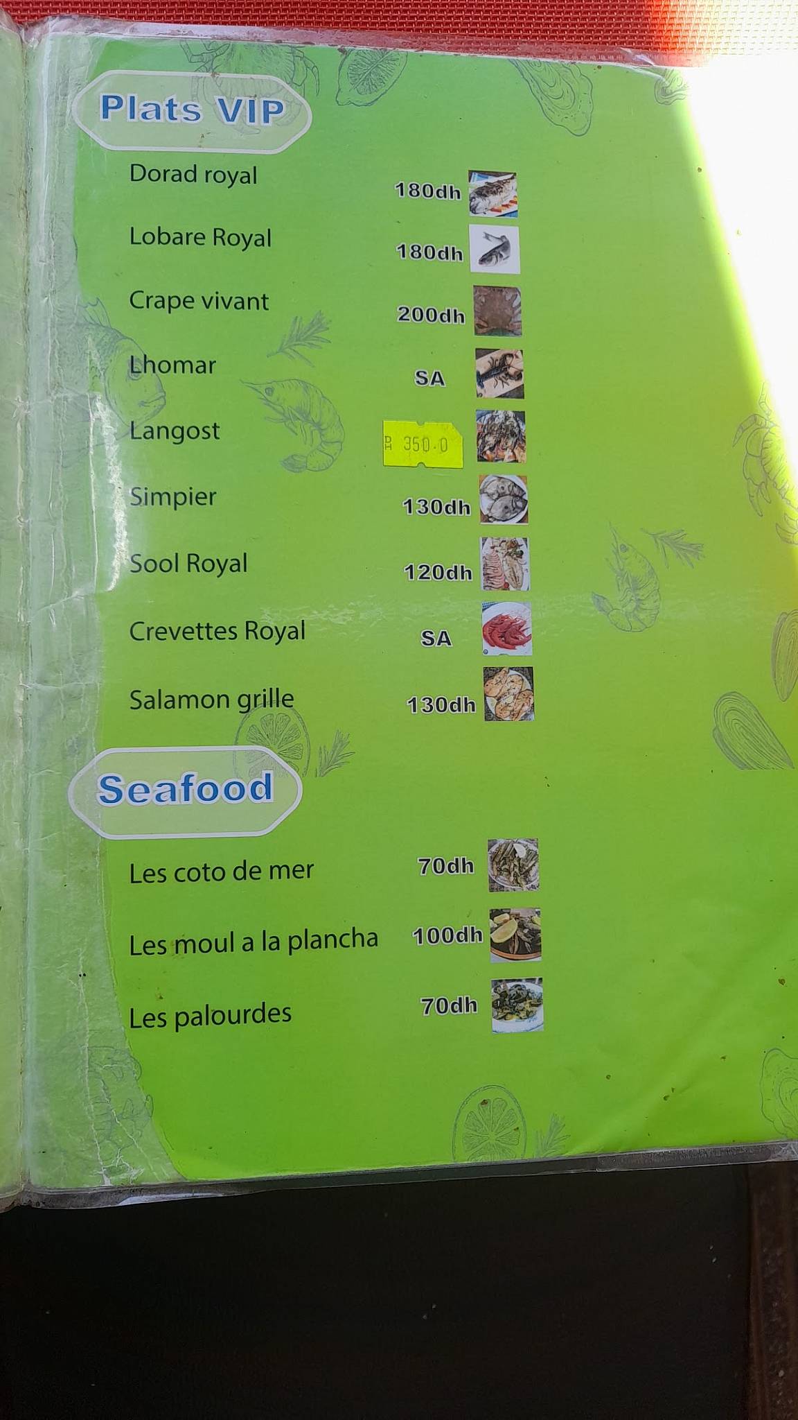 Menu au Grillade poissons chez Redouane restaurant, Casablanca