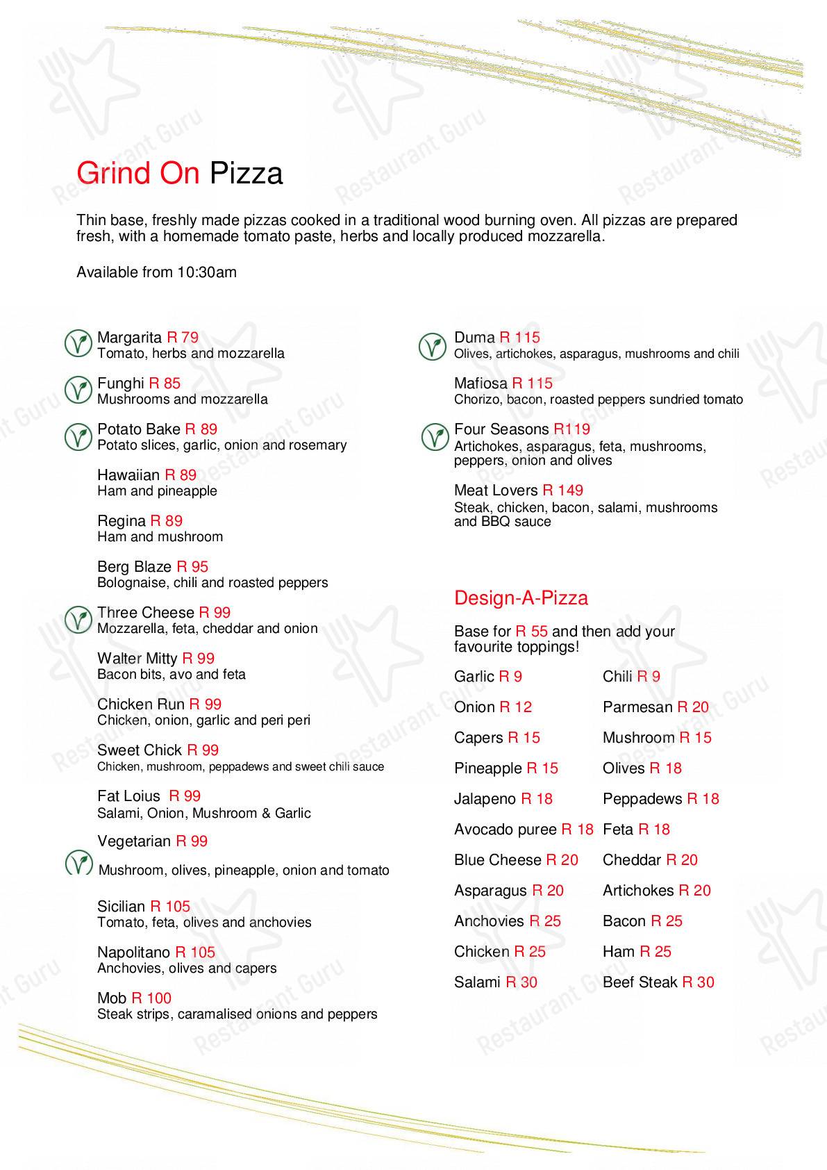 Carta de The Grind Cafe, Underberg