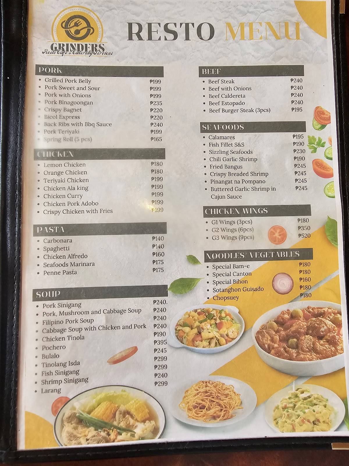 Menu at Grinders Resto Cafe, Dumanjug, Liong