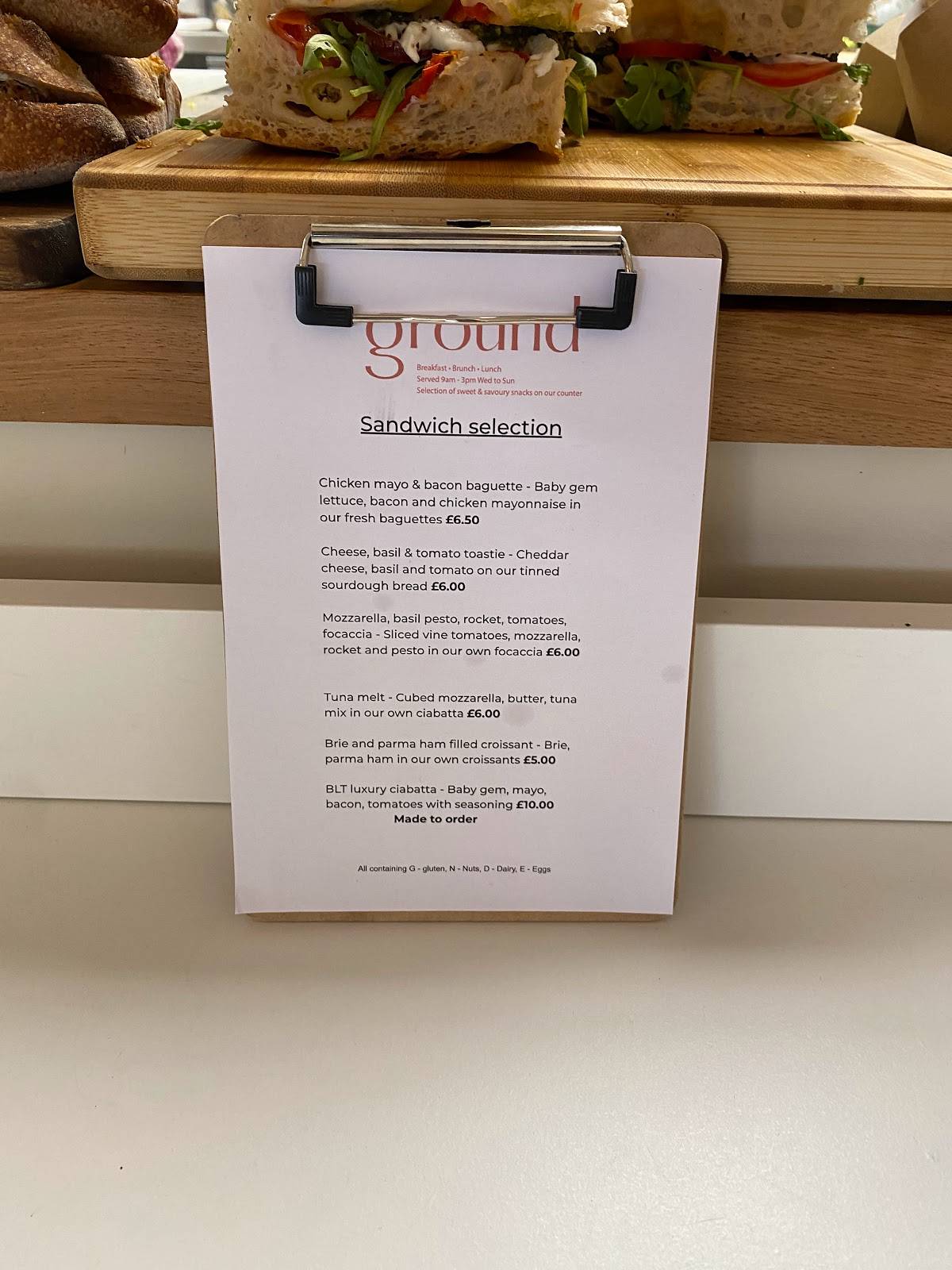 Menu at Ground Bakery, Penarth