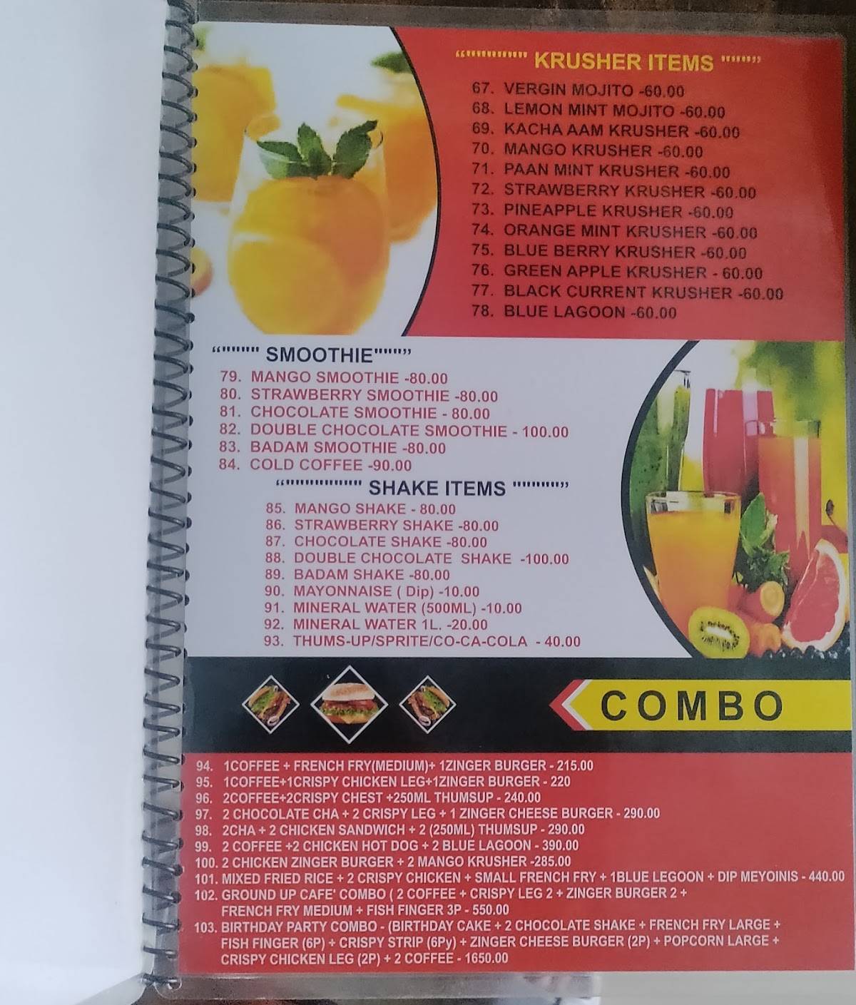 Menu at Ground Up Cafe, Kolkata
