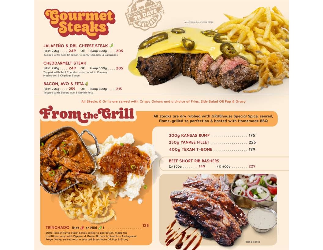 Menu at GrubHouse Diner restaurant, Trichardt