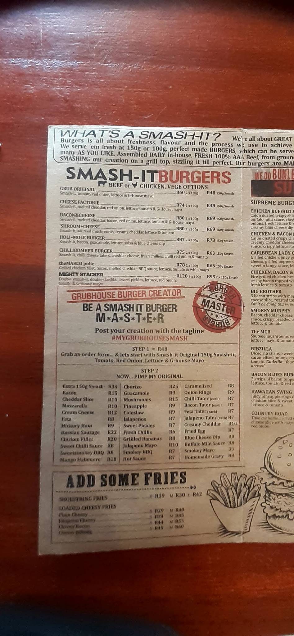 Menu at GrubHouse Diner restaurant, Trichardt