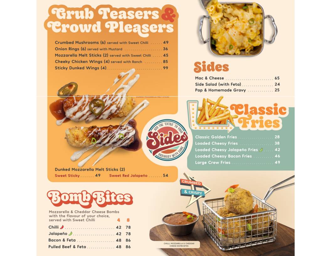Menu at GrubHouse Diner restaurant, Trichardt