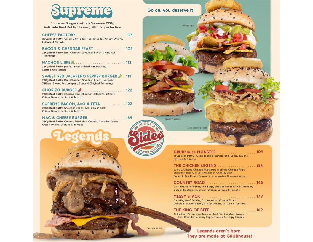 Menu at GrubHouse Diner restaurant, Trichardt