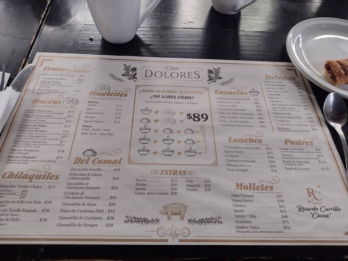 Carta del restaurante Casa Dolores - Av. Chapultepec, Guadalajara