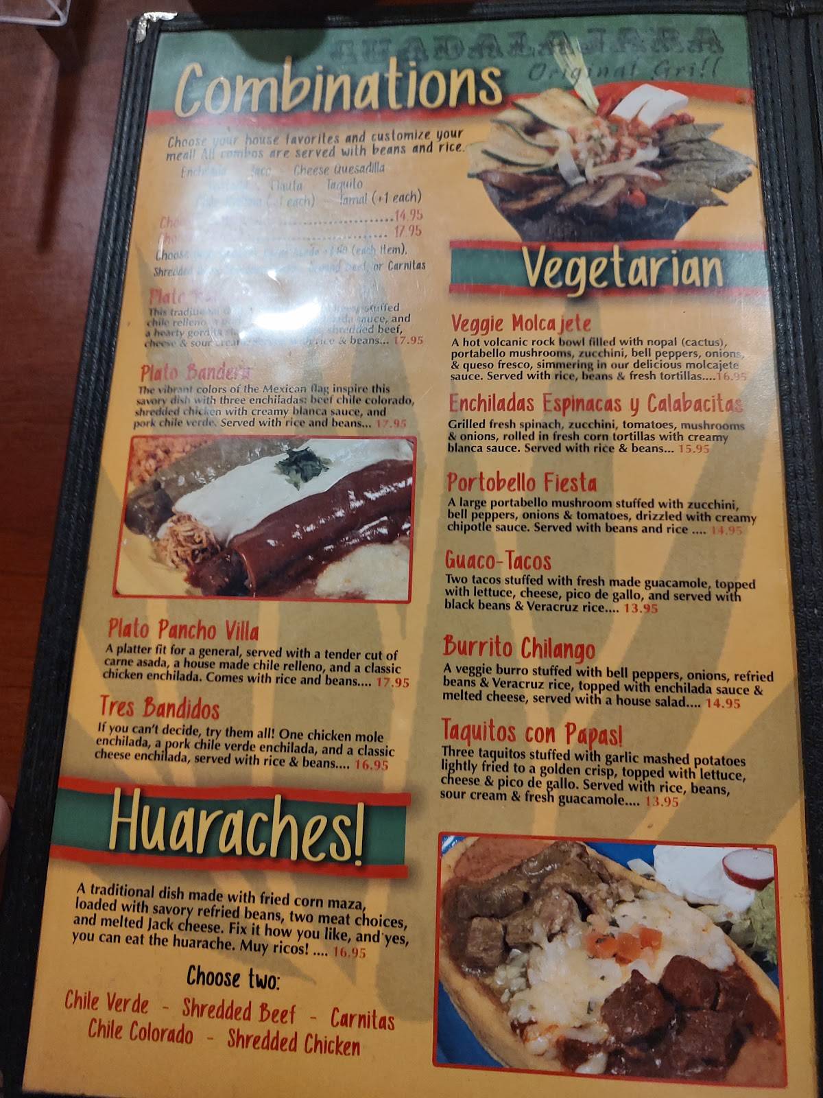 Menu at Guadalajara Original Grill restaurant, Tucson, N Oracle Rd