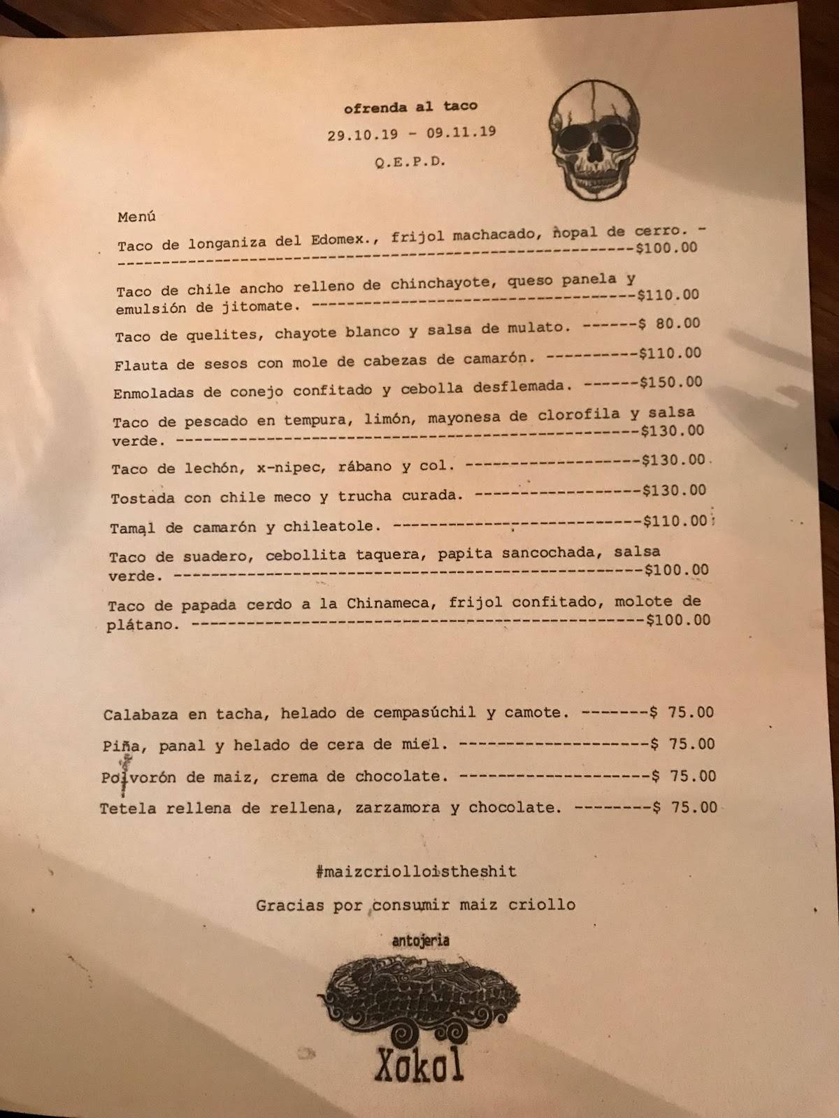 Carta del restaurante Xokol, Guadalajara, C. Ignacio Herrera y Cairo 1375