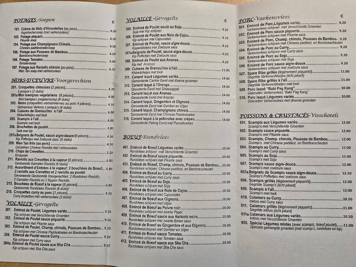 Menu au Guang Zhou, Bruxelles