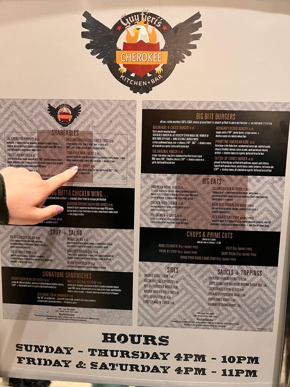 Menu at Guy Fieri's Cherokee Kitchen & Bar, Cherokee