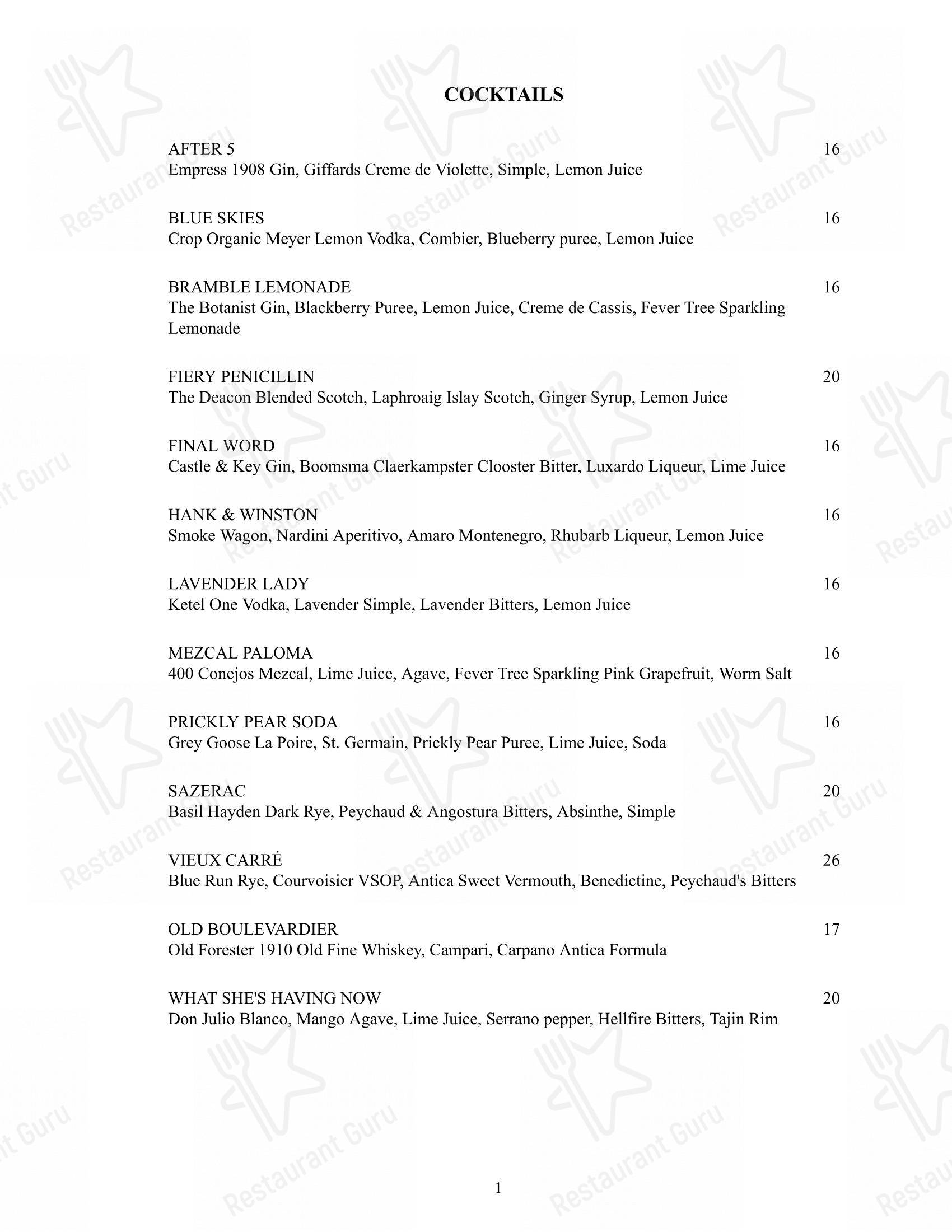 Menu at H&W Steakhouse, Peachtree Corners