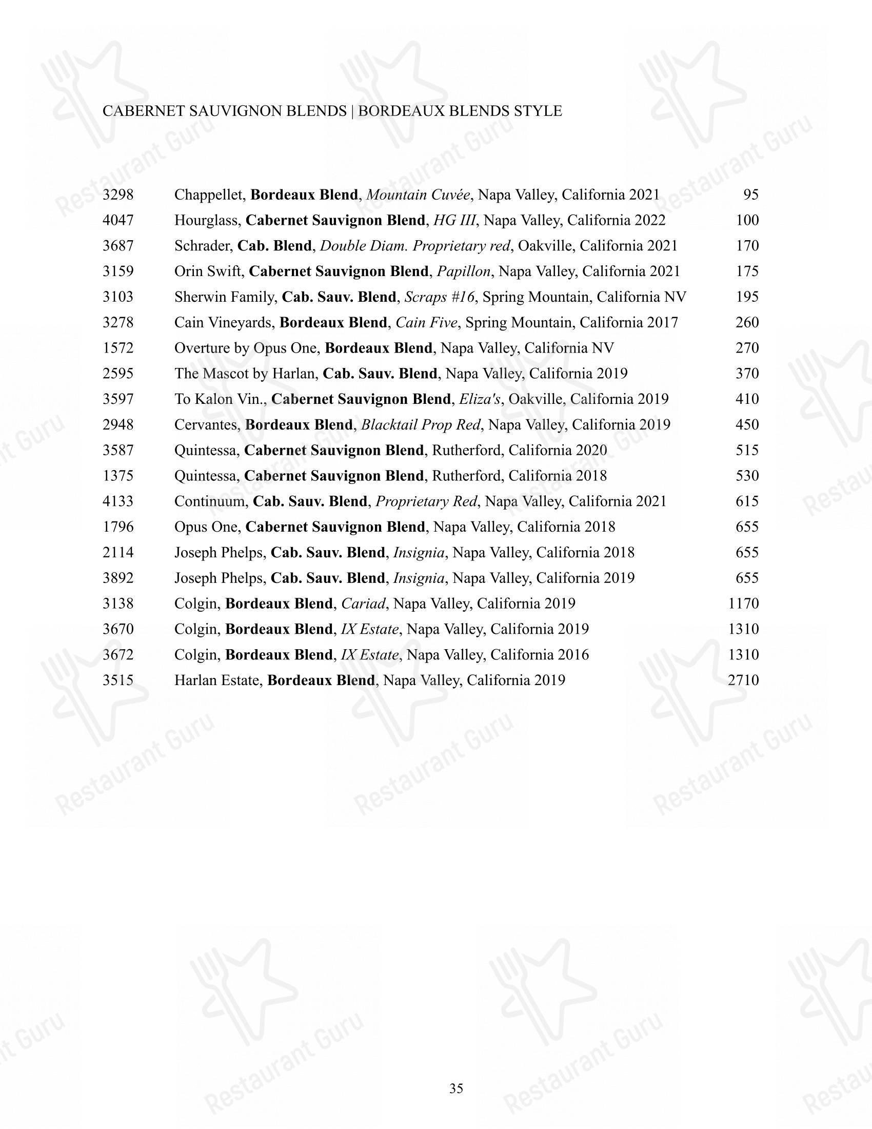 Menu at H&W Steakhouse, Peachtree Corners