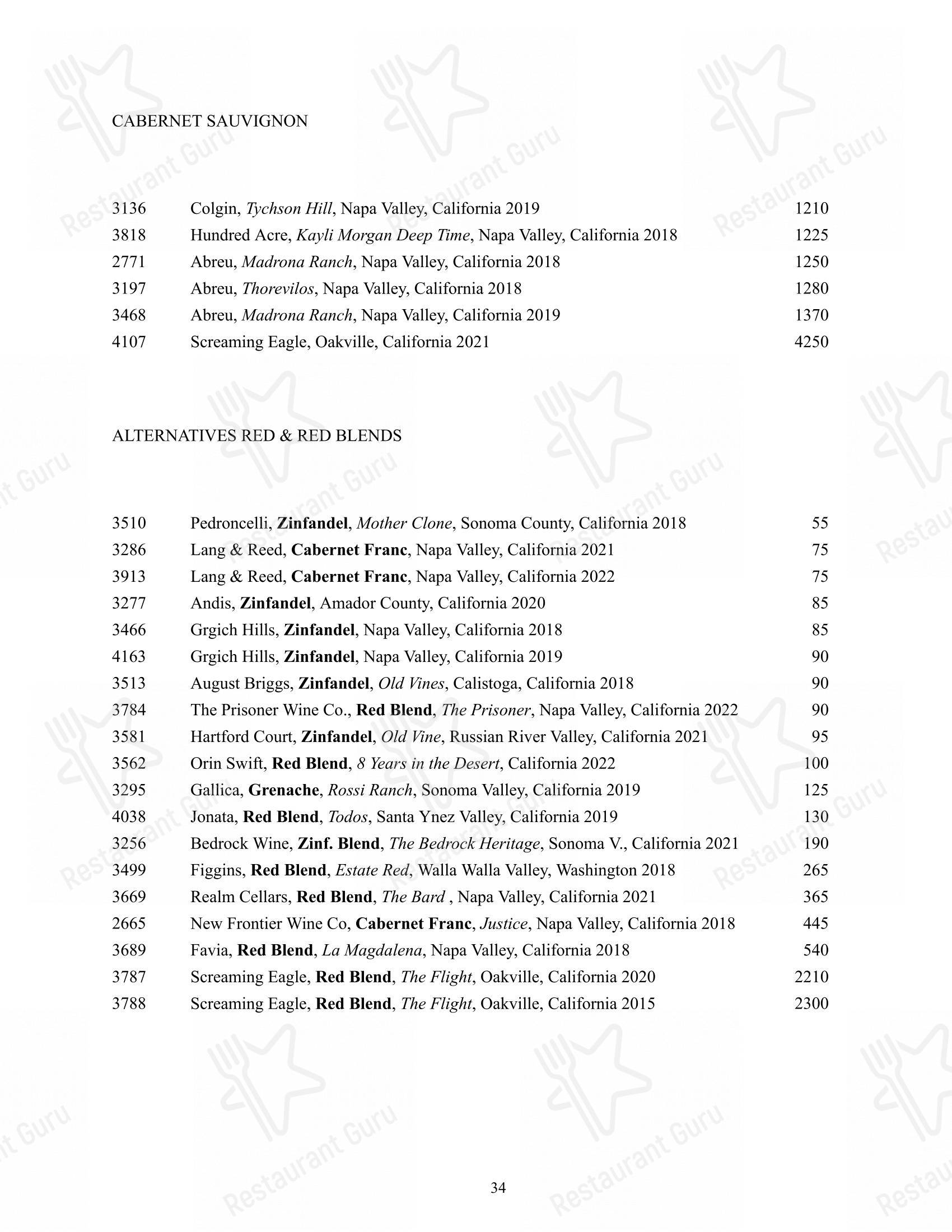 Menu at H&W Steakhouse, Peachtree Corners