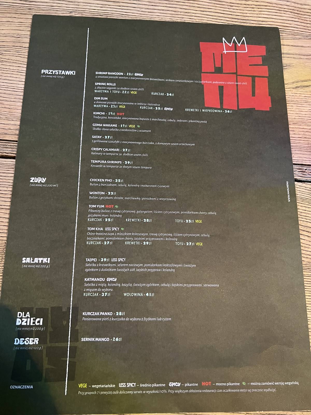 Menu at HAOS restaurant, Gdynia