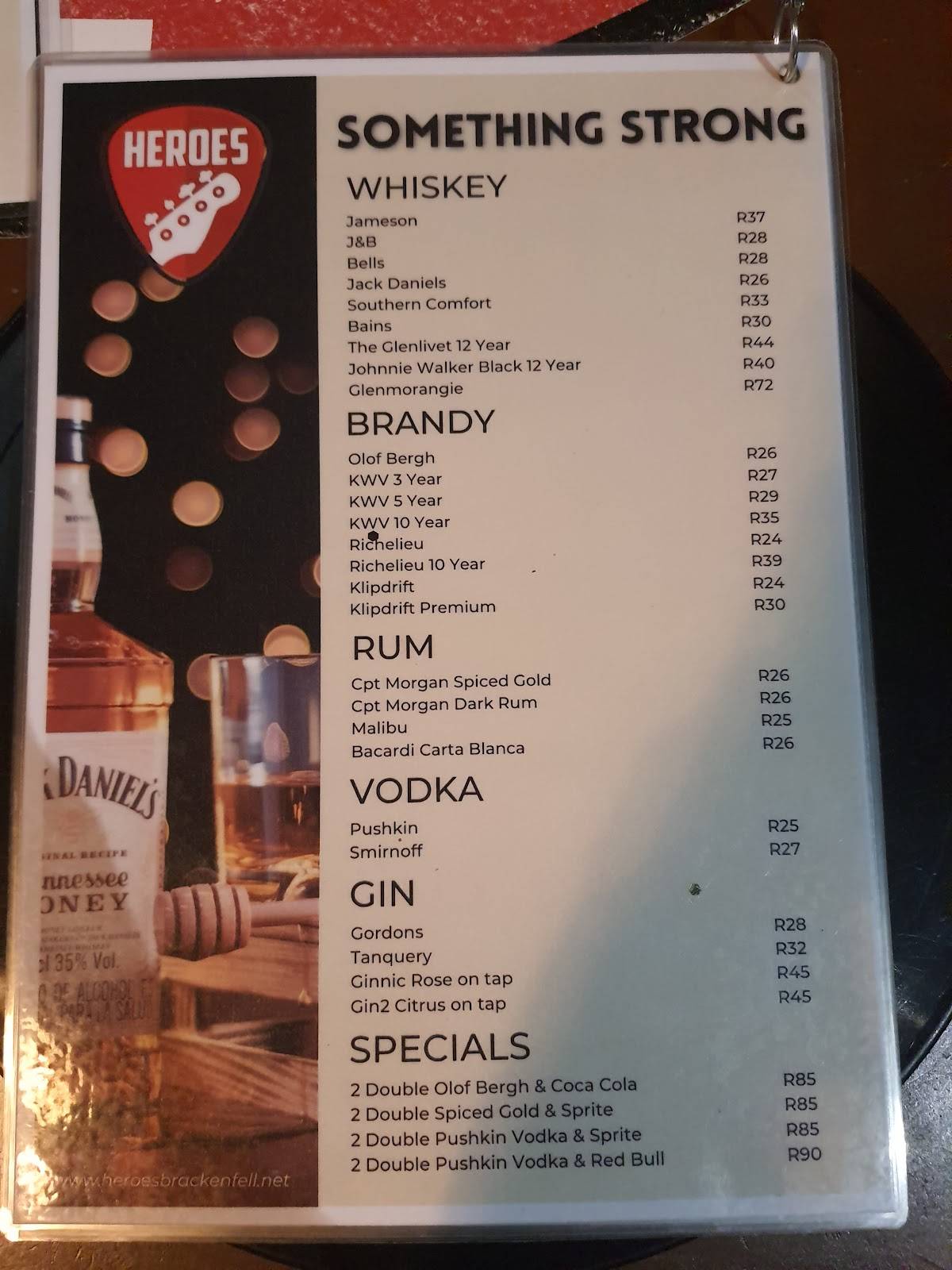Menu at HEROES Live Restaurant Brackenfell, Cape Town