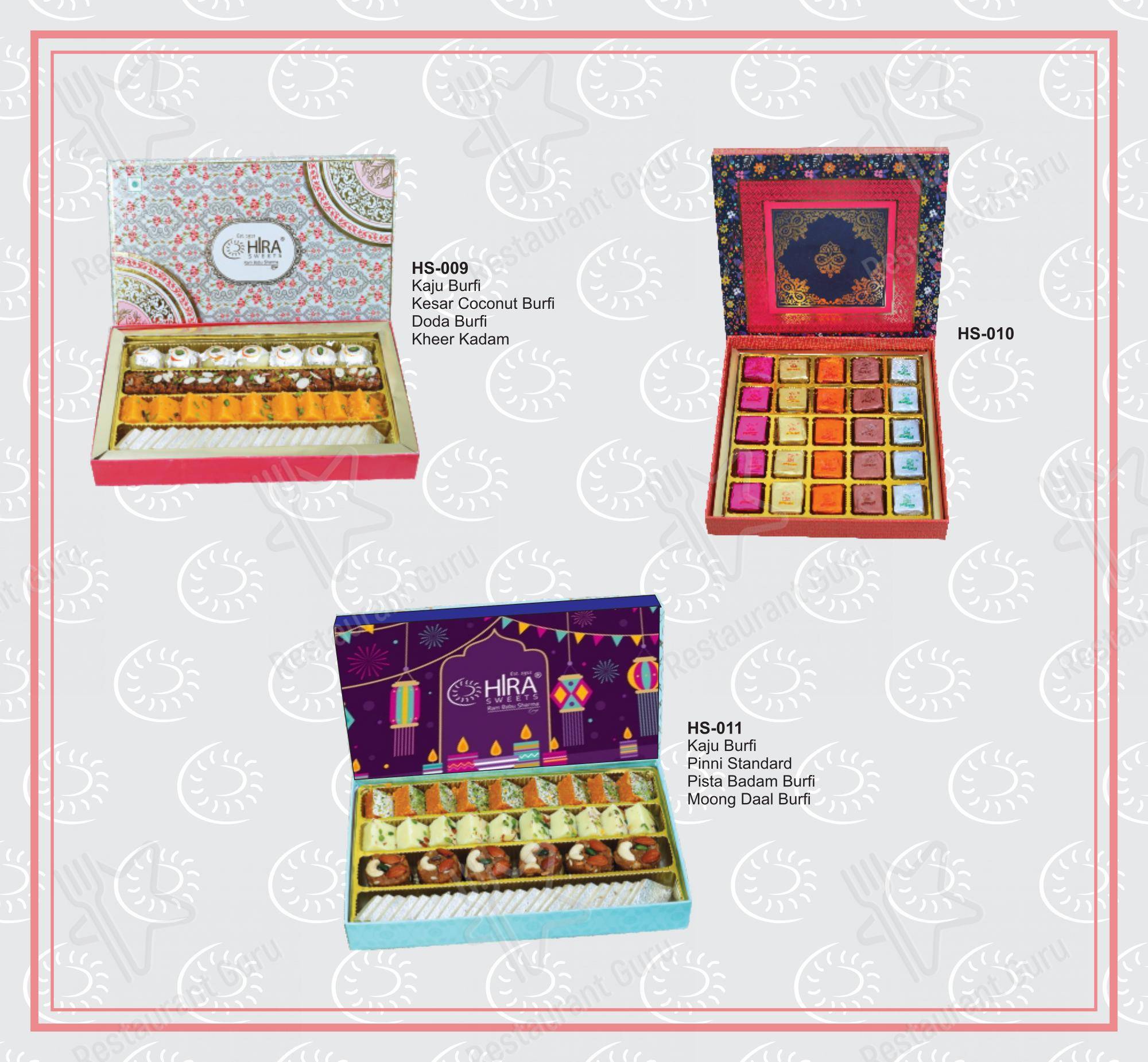 Menu at HIRA SWEETS, New Delhi, K-19 TO 21
