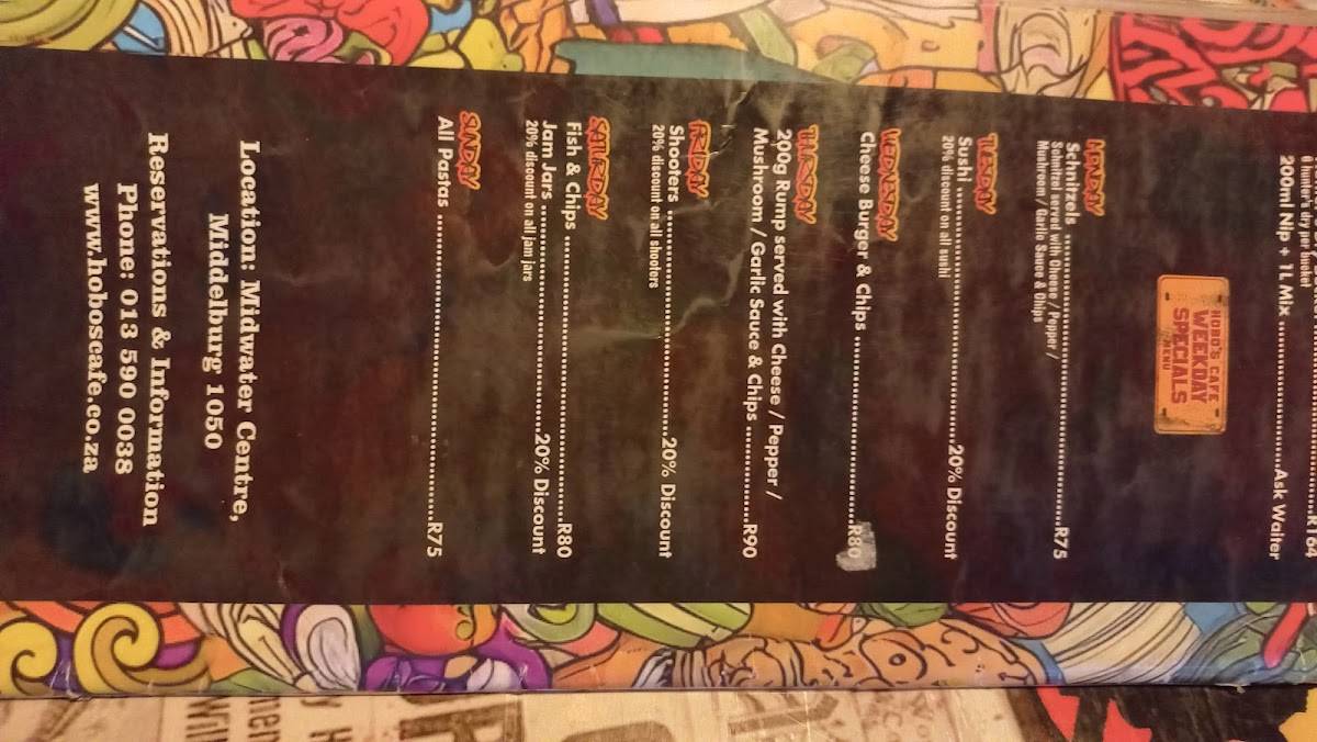 Menu at HOBOS restaurant, Middelburg