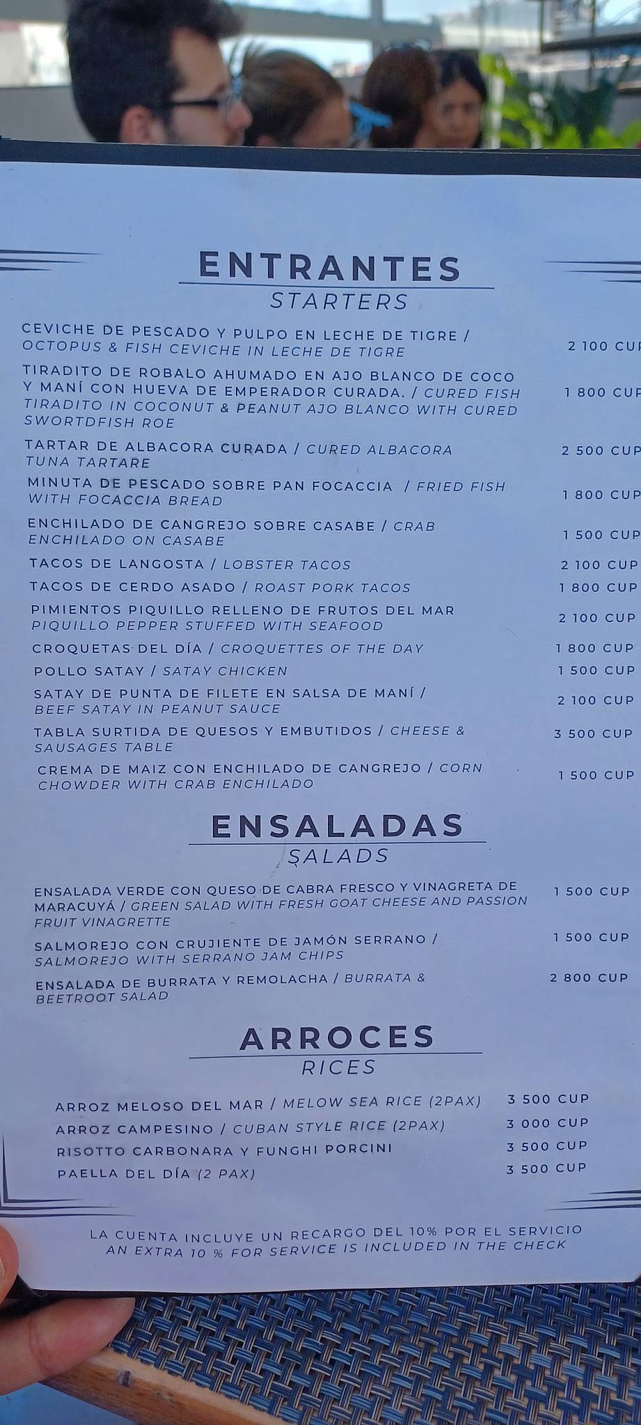 Menu at Habana 5 Restaurant, Havana