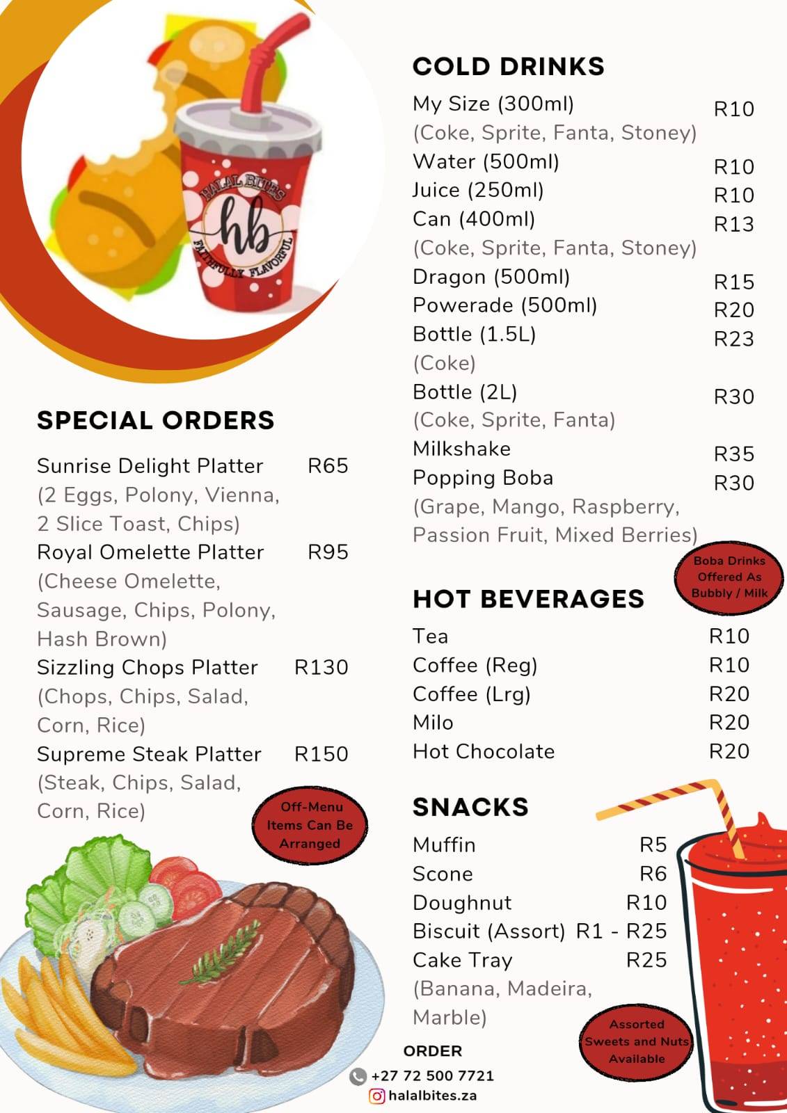 Menu at Halal Bites, Tzaneen