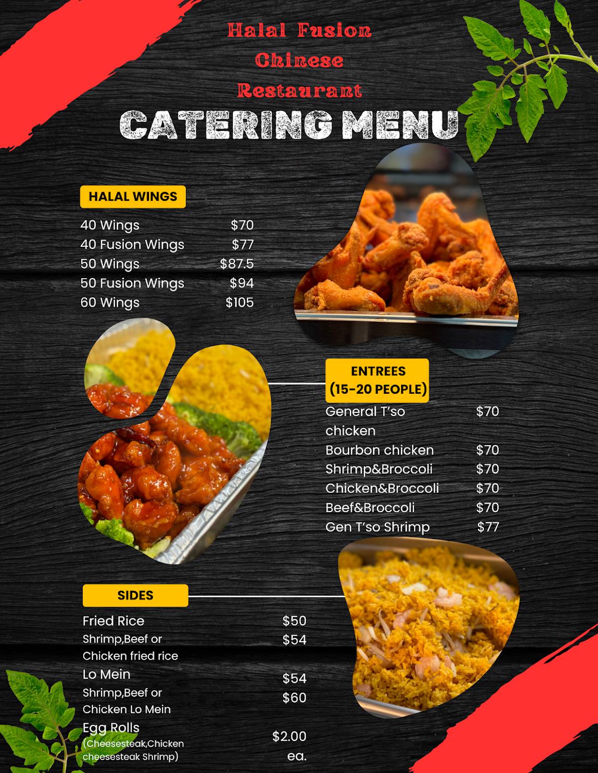 Menu at Halal Fusion Chinese Restaurant, Philadelphia