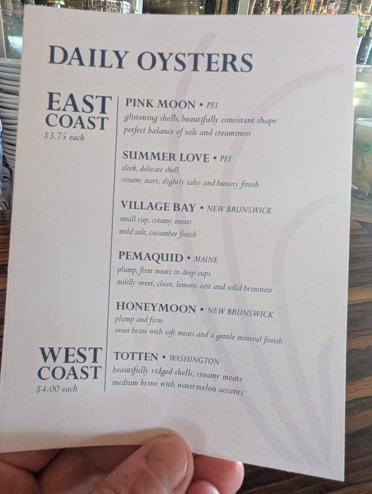 Menu at Half Moon restaurant, Dobbs Ferry