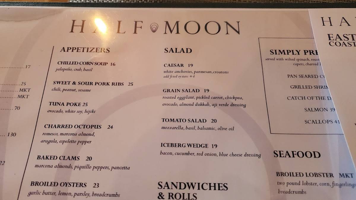 Menu at Half Moon restaurant, Dobbs Ferry