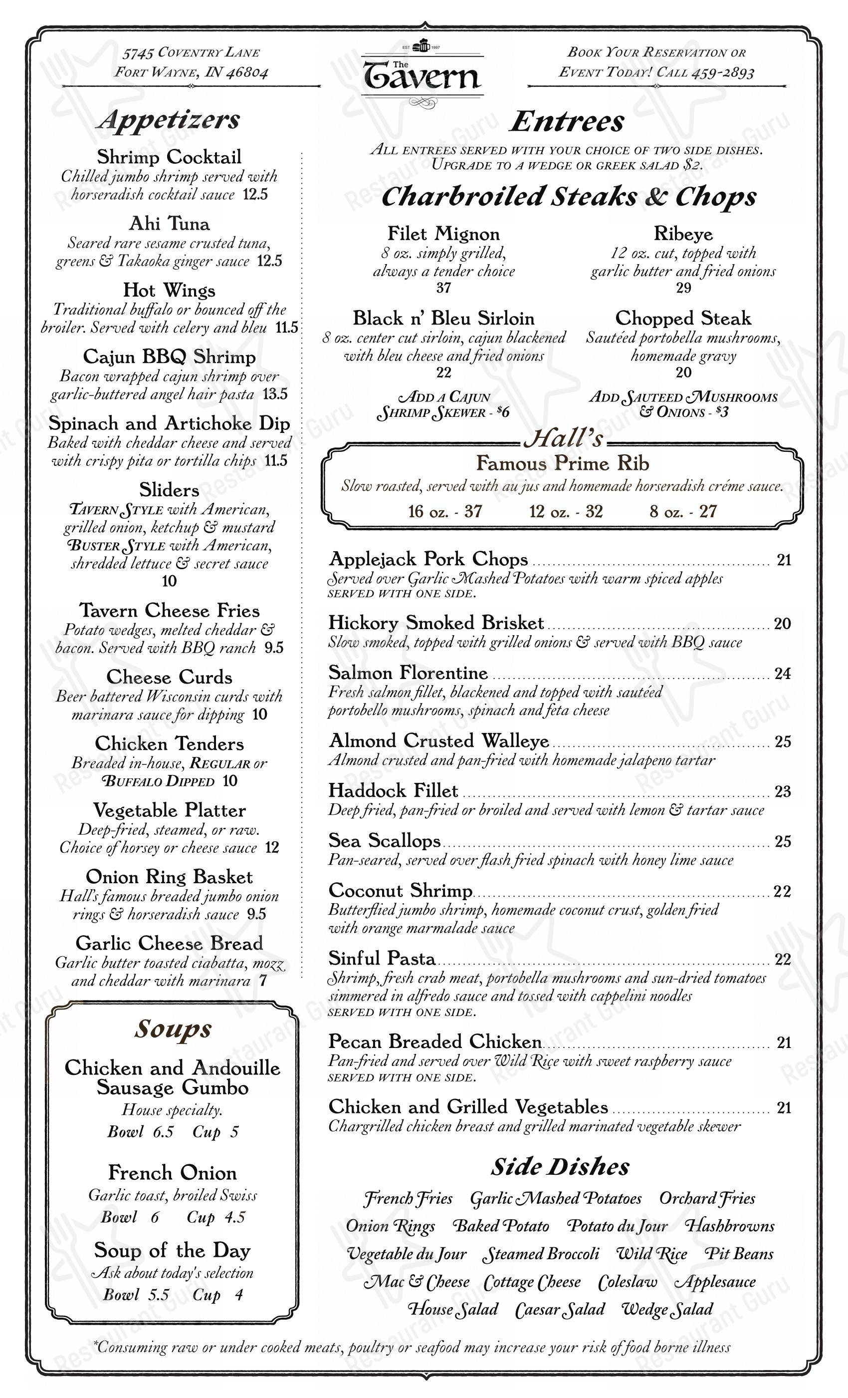 Menu at Hall's Tavern at Coventry desserts, Fort Wayne