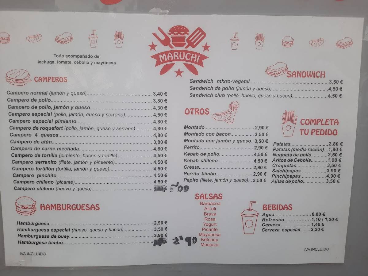 Carta del restaurante Hamburguesería Maruchi, Málaga, C. Quitapenas