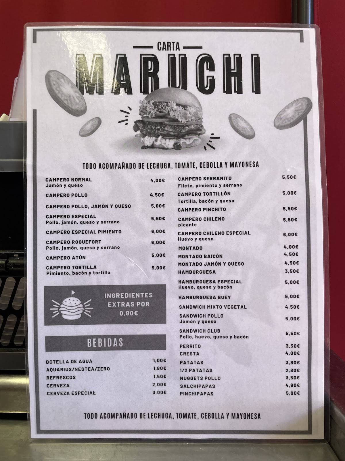 Carta del restaurante La Maruchi, Málaga, C. Quitapenas