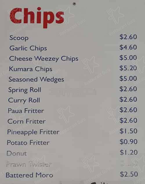 Menu at Reel Fish & Chips restaurant, Hamilton