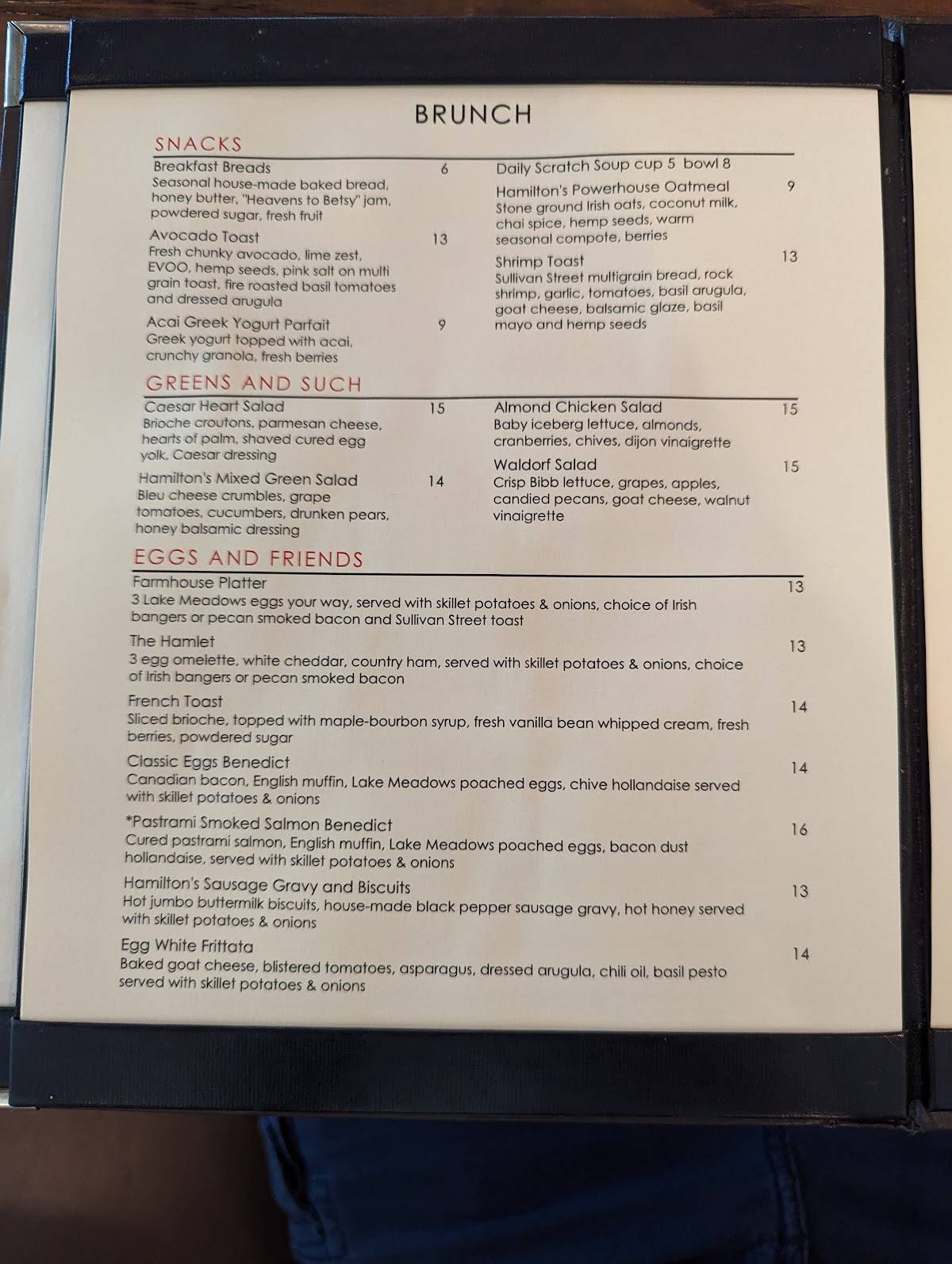 Menu at Hamilton's Kitchen restaurant, Winter Park