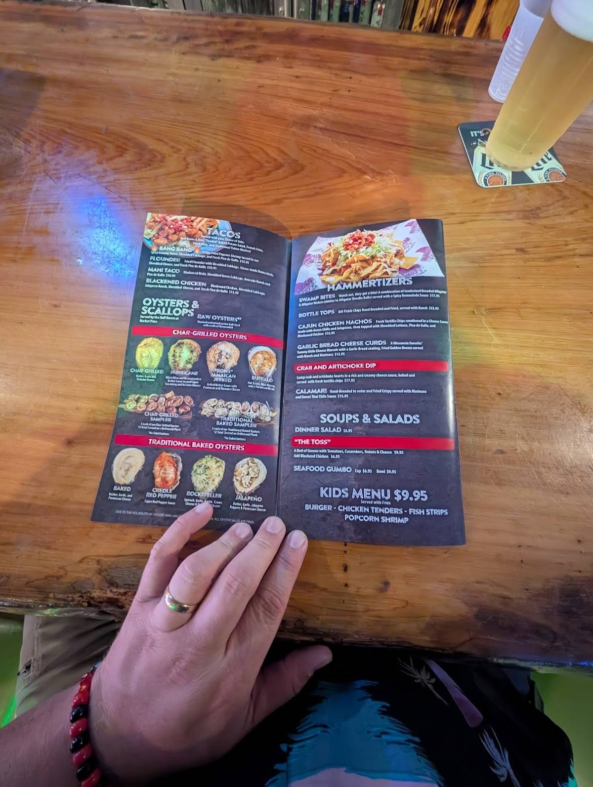 Menu at Hammerhead Fred's restaurant, Panama City Beach, Thomas Dr