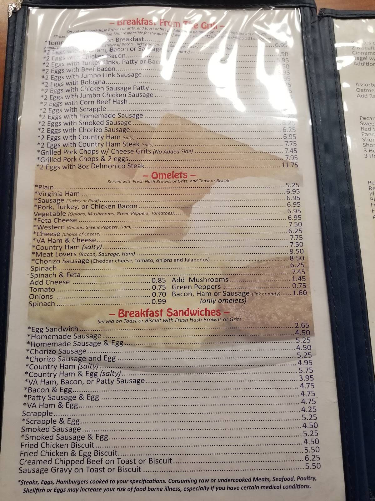 Menu at Tommy's Restaurant, Hampton