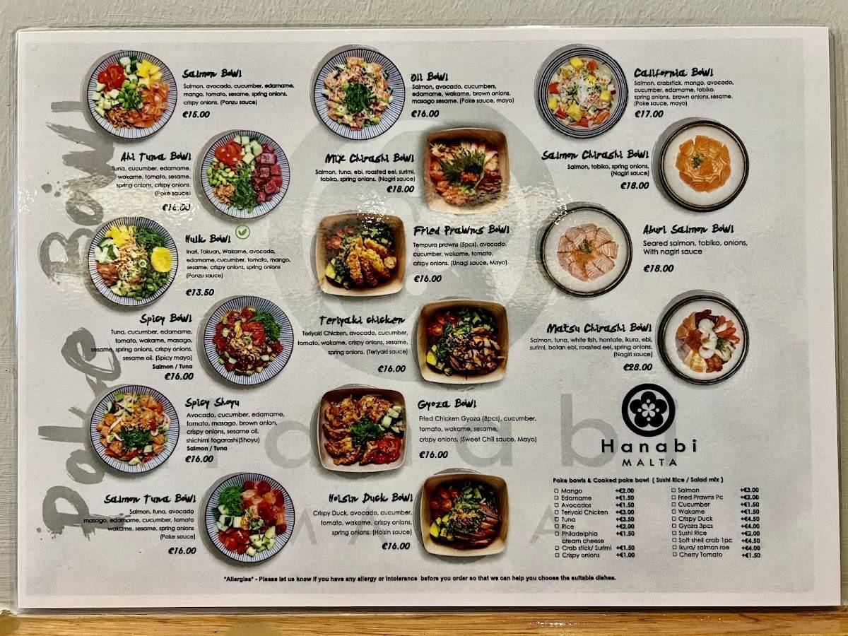 Menu at Hanabi Malta restaurant, Birkirkara