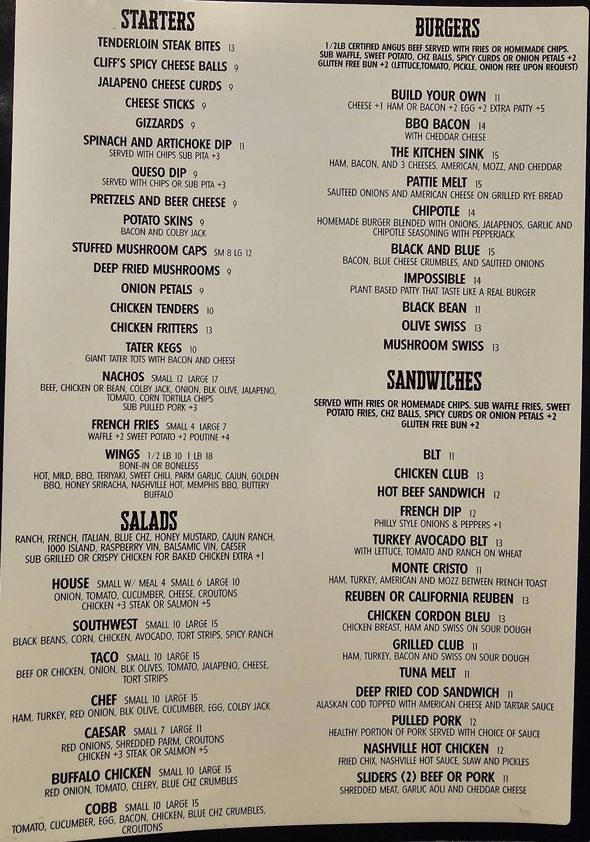 Menu at Hank's Tavern on the River pub & bar, Three Rivers