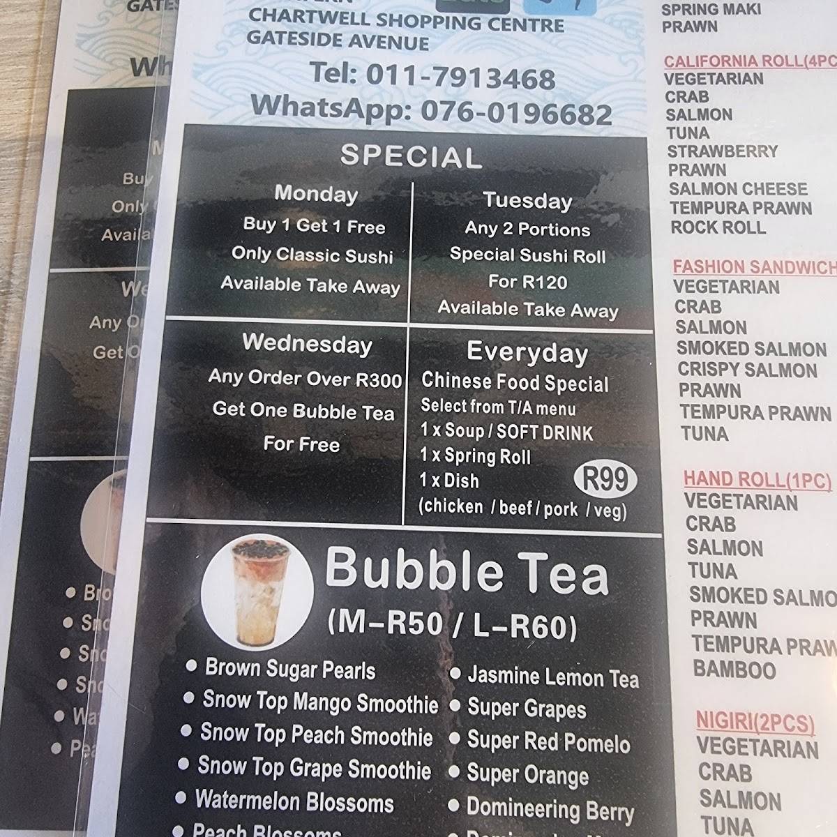 Menu at Hao li Lai Chartwell shopping centre restaurant, Randburg