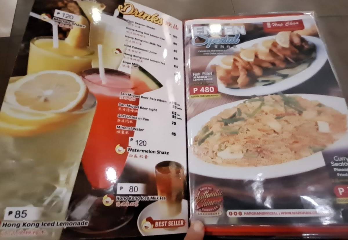 Menu at Hap Chan Bataan restaurant, Mariveles, Freeport Area of Bataan