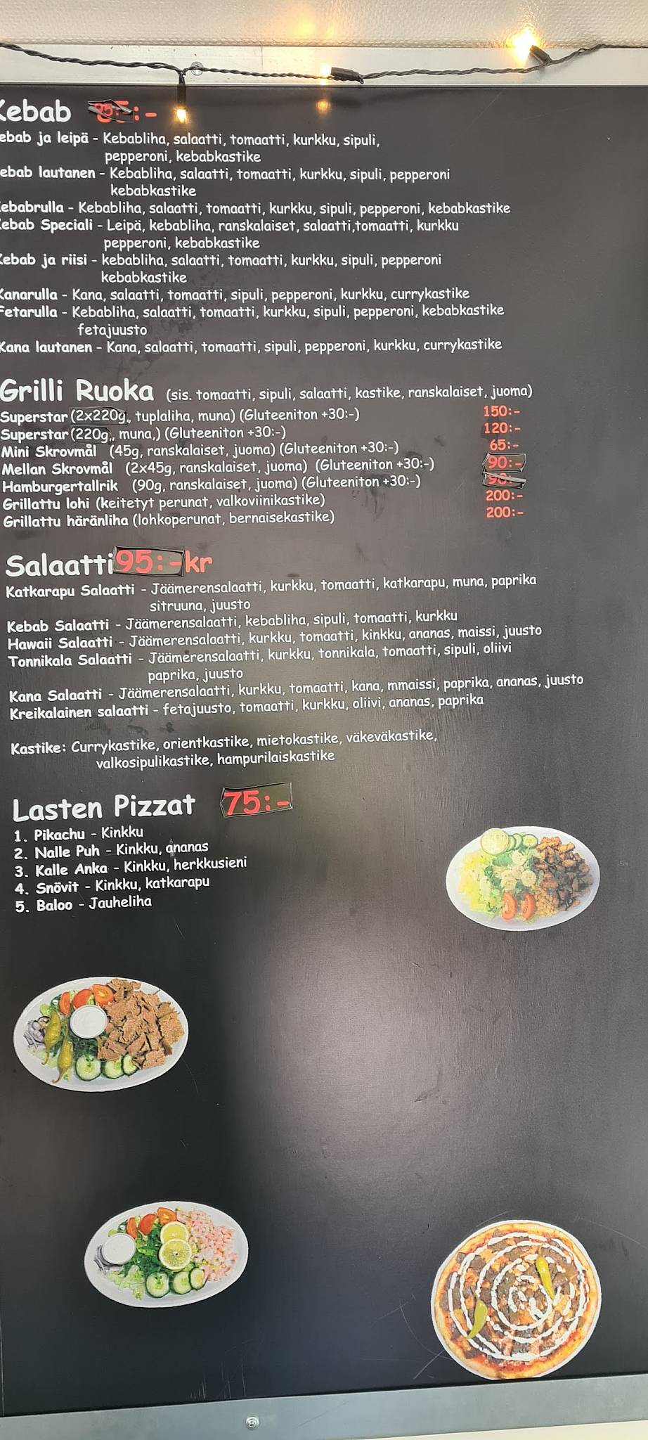 Menu at Pizzeria Amanda, Haparanda