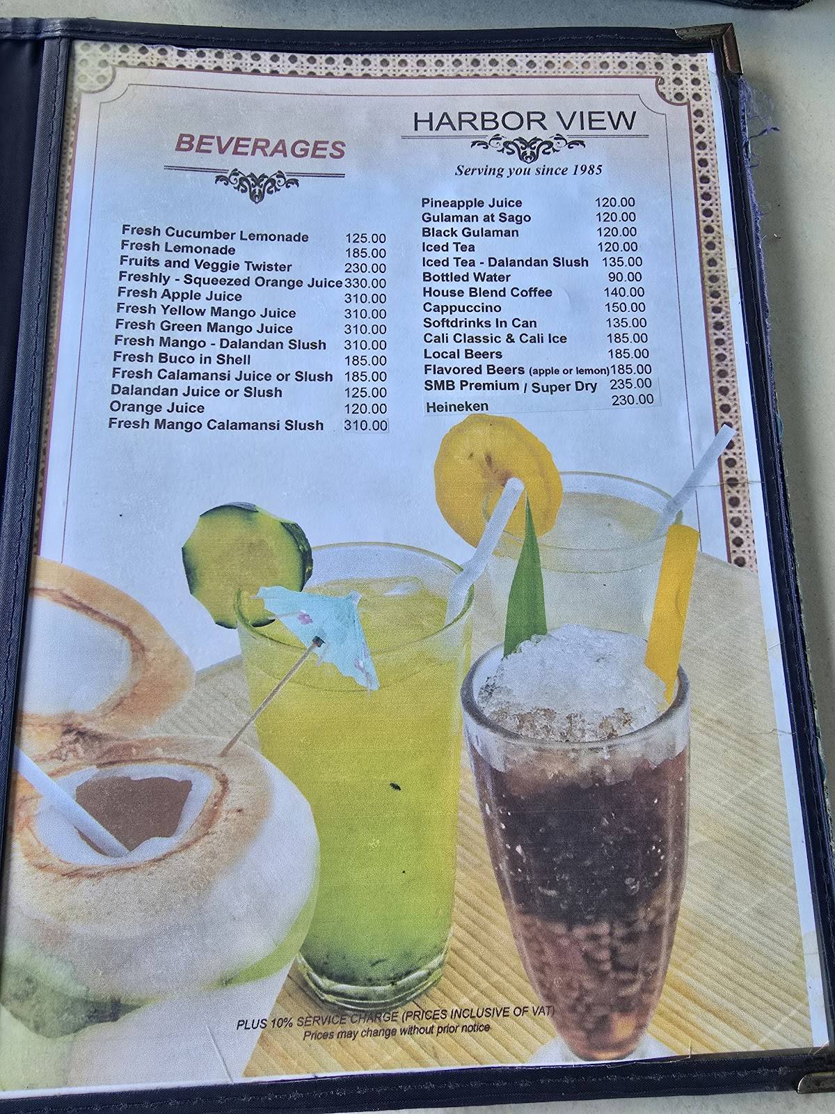 Menu at Harbor View Restaurant, Manila, South Dr