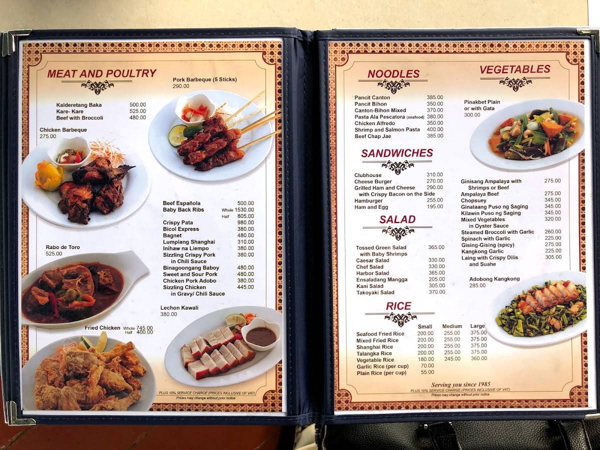 Menu at Harbor View Restaurant, Manila, South Dr