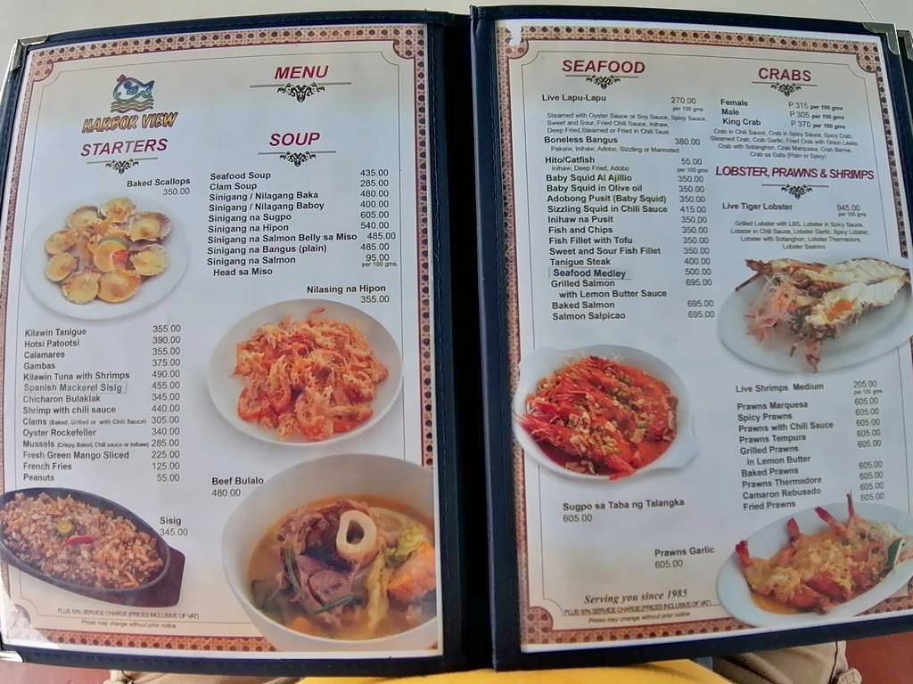 Menu at Harbor View Restaurant, Manila, South Dr