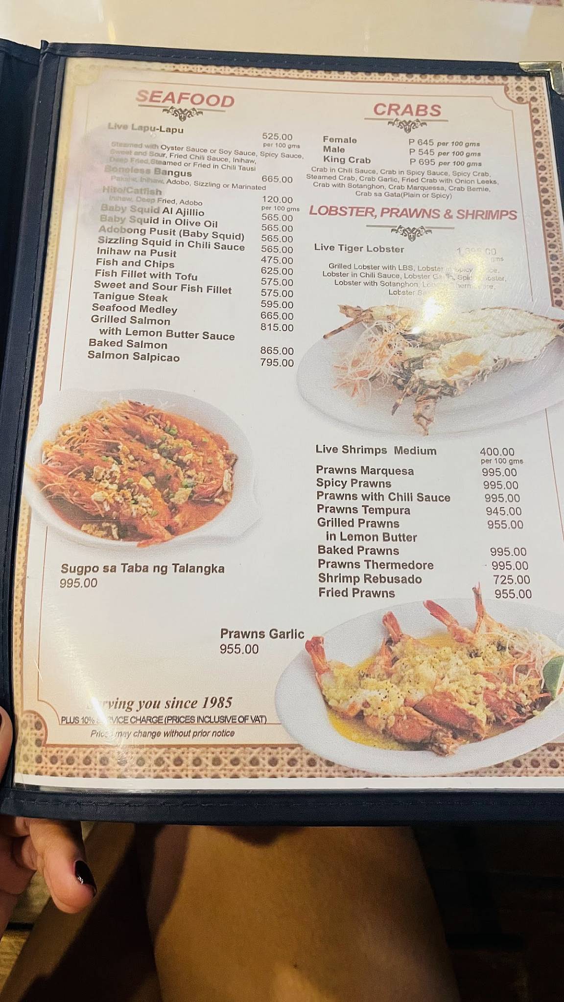 Menu at Harbor View Restaurant, Manila, South Dr