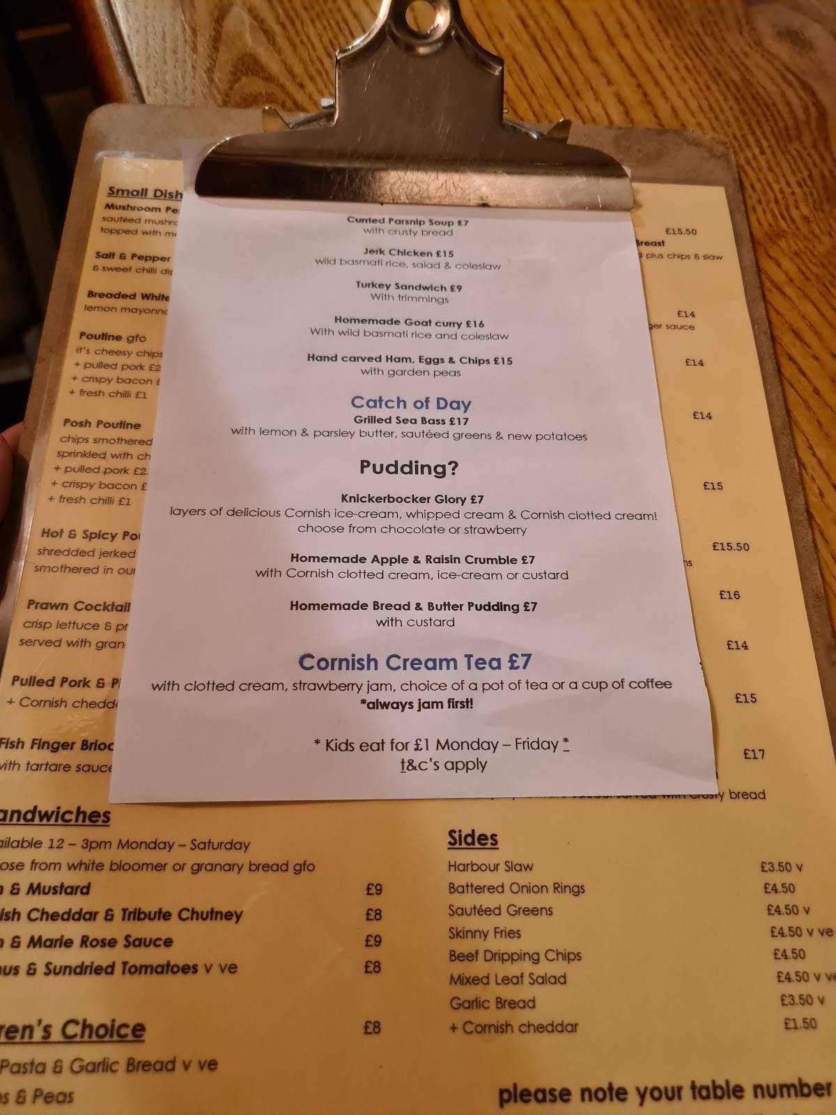 Menu at Harbour Inn, Padstow pub & bar, Padstow