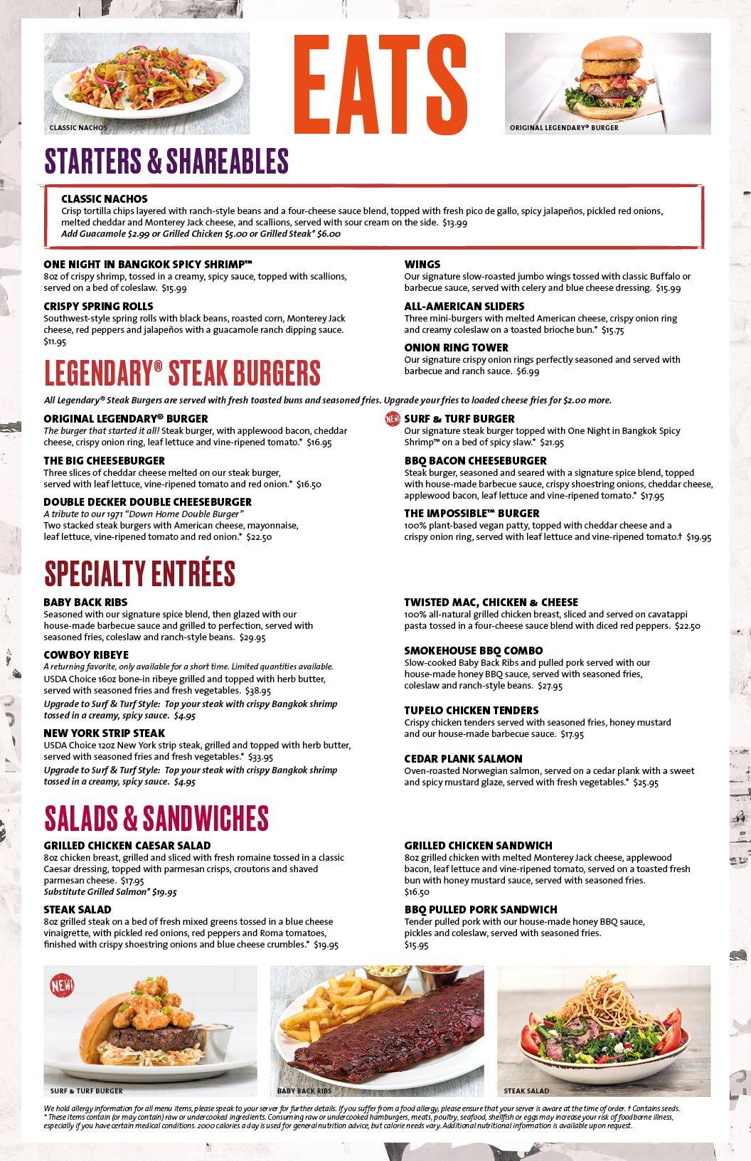 Menu at Hard Rock Cafe, Las Vegas, Las Vegas Blvd S #120
