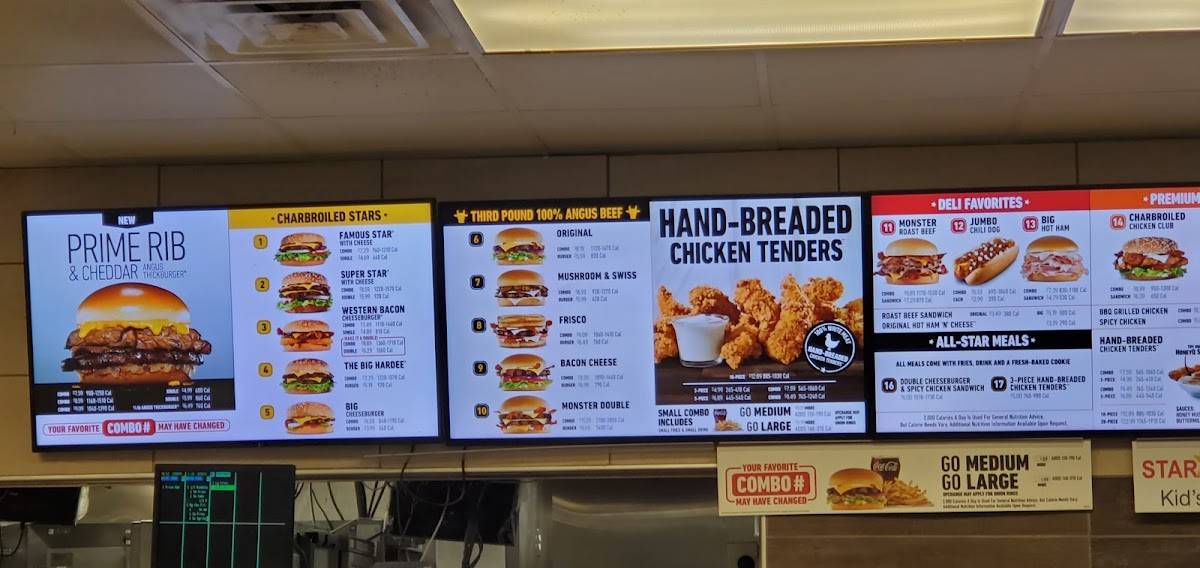 Menu at Hardee’s fast food, Saint George, W Jim Bilton Blvd