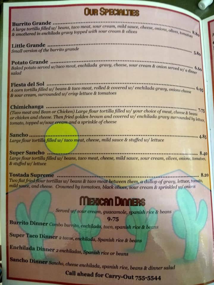 Menu at Border Fare Restaurant, Harlan