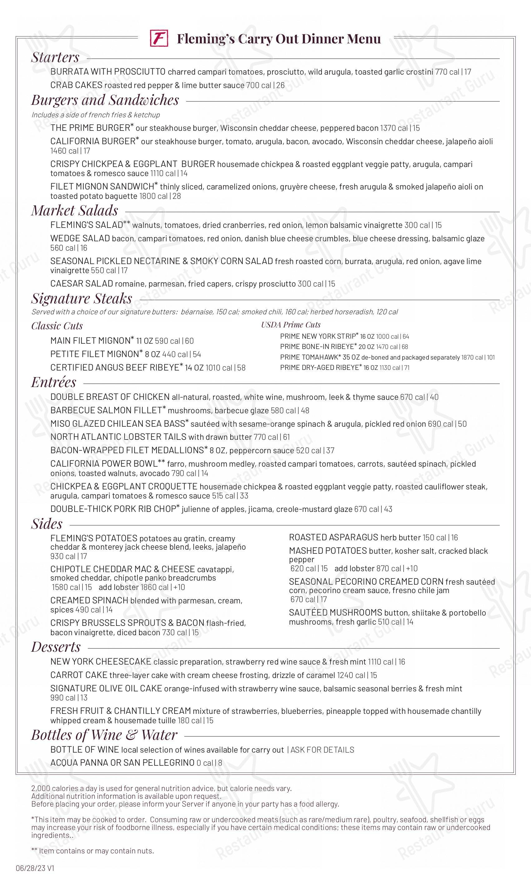Menu at Fleming’s Prime Steakhouse & Wine Bar, West Hartford, 44 S Main St