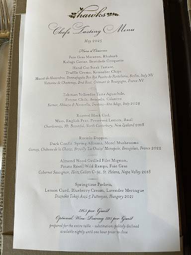 Menu at Hawks restaurant, Granite Bay, Douglas Blvd