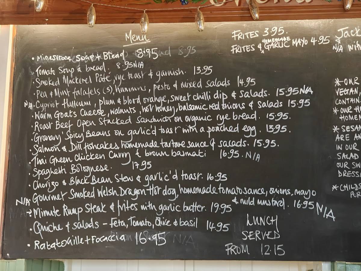 Menu at The Granary cafe, Hay-on-Wye
