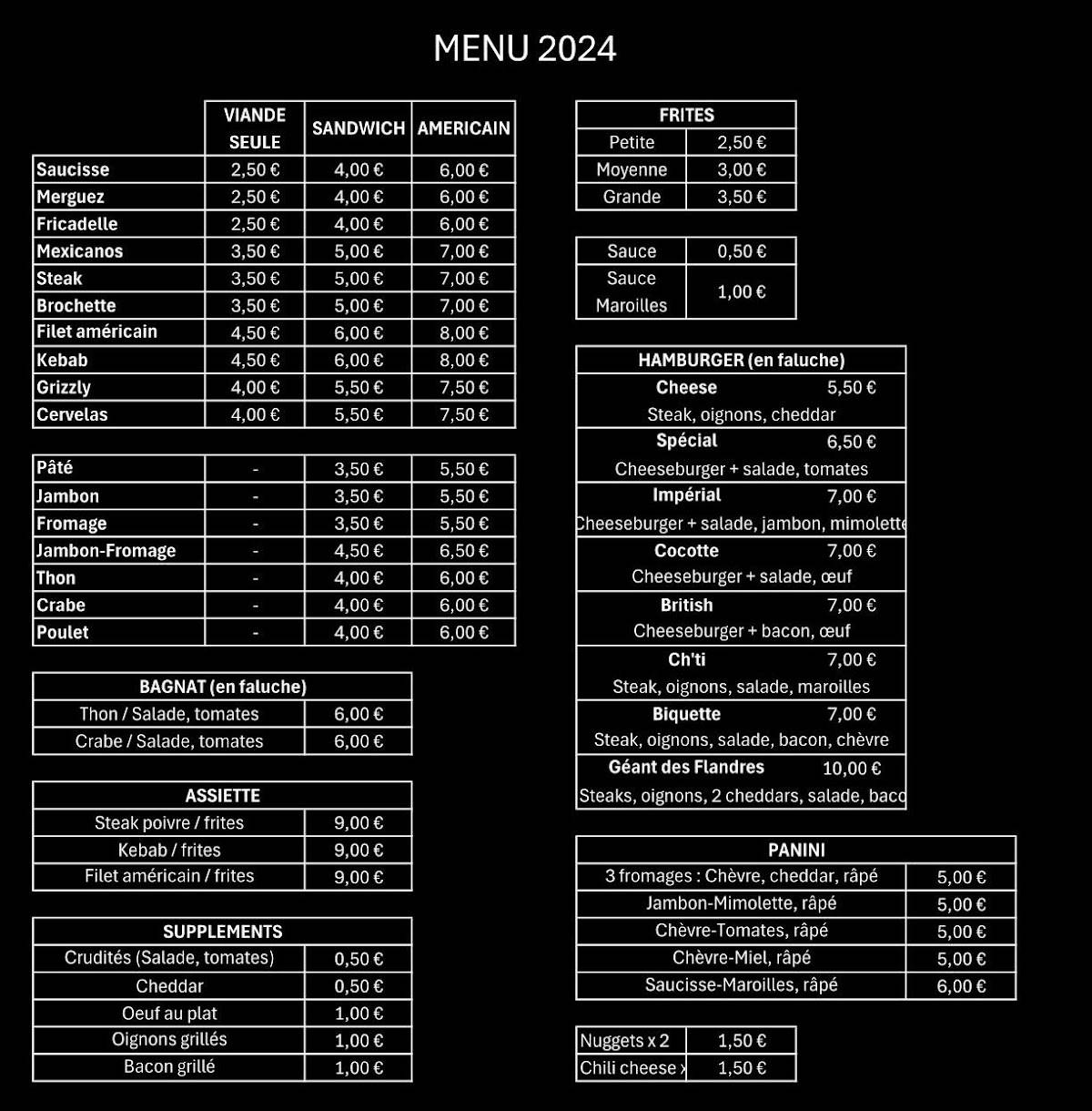 Menu au Haz'frites restaurant, Hazebrouck